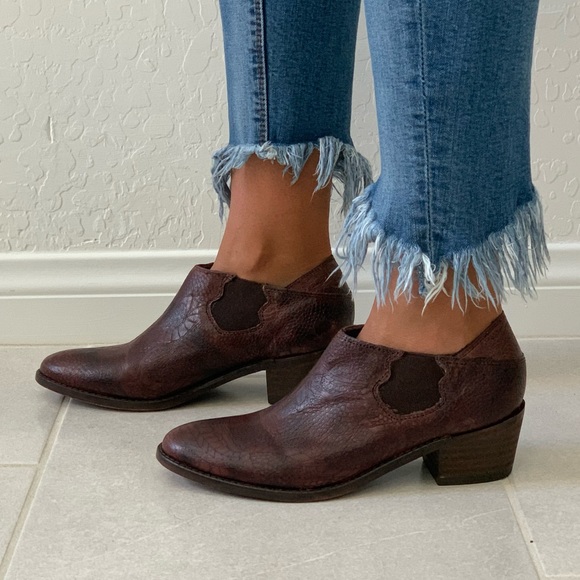 Anthropologie | Shoes | Burgundy Wine Floral Leather Oxford Bootie ...